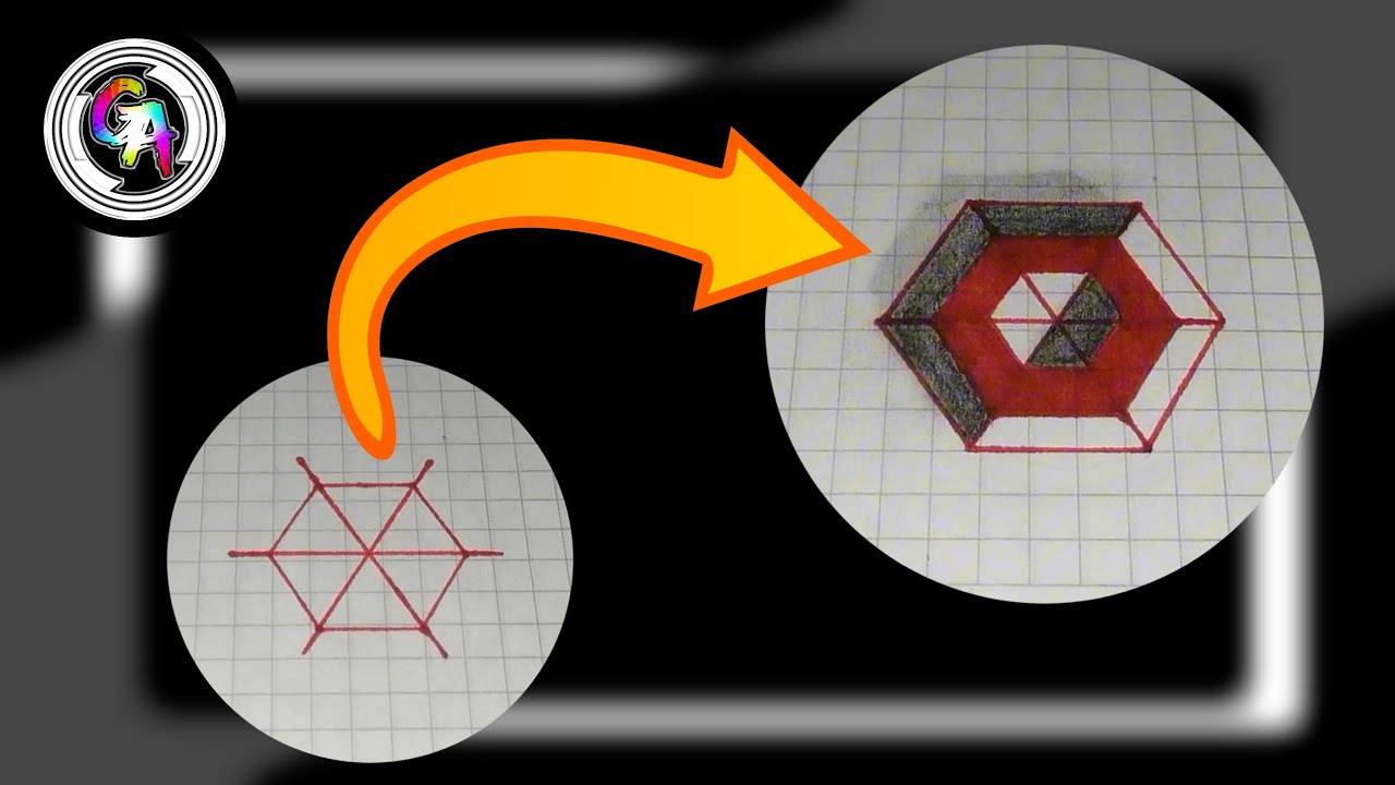🟡 HOW TO DRAW a red hexagonal figure with a 3D effect and shadows 🟡 ...