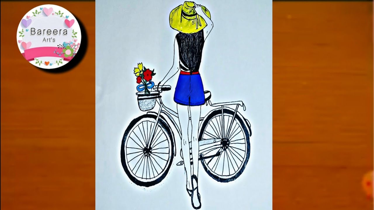 How to draw a girl with cycle || Pencil sketch for beginner || cycle ...