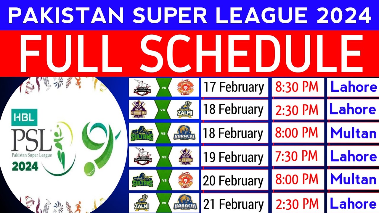 PSL 2024 All Matches Schedule | Full schedule of Pakistan super League ...