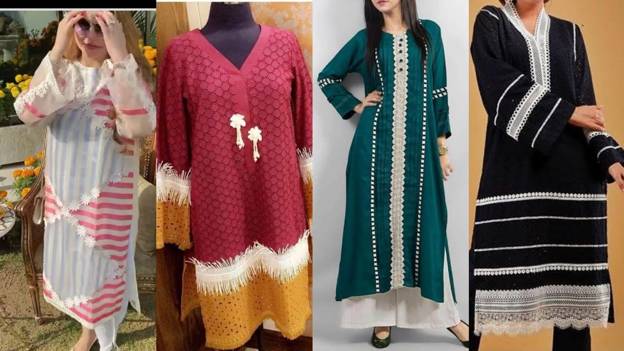 How to make beautiful dress with plane fabric with lace ll Best unique ...