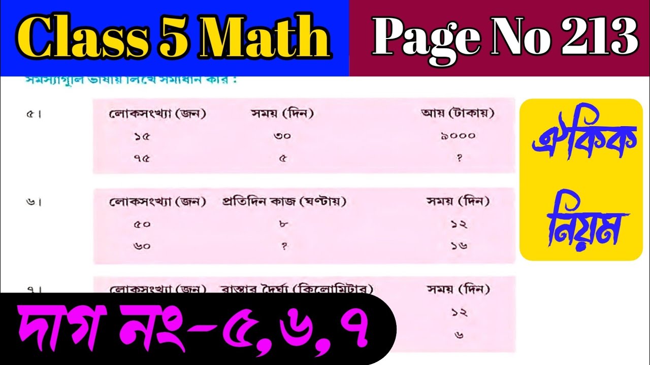 Class 5 math page 213/ Class V math page 213/213 page math class 5/ ঐকিক নিয়মের অংক/Online ...