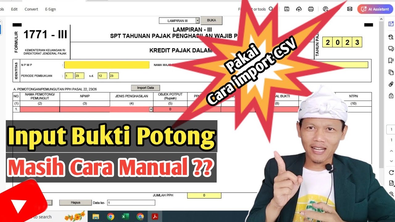 Cara Import CSV Bukti Potong Pada e-Form 1771 Lampiran - III Tahun 2023 ...
