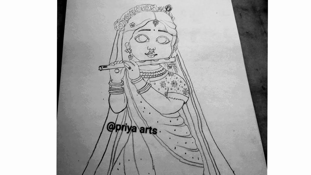How to draw radha rani outline drawing///drawing of Radha rani 🙏//radha ...