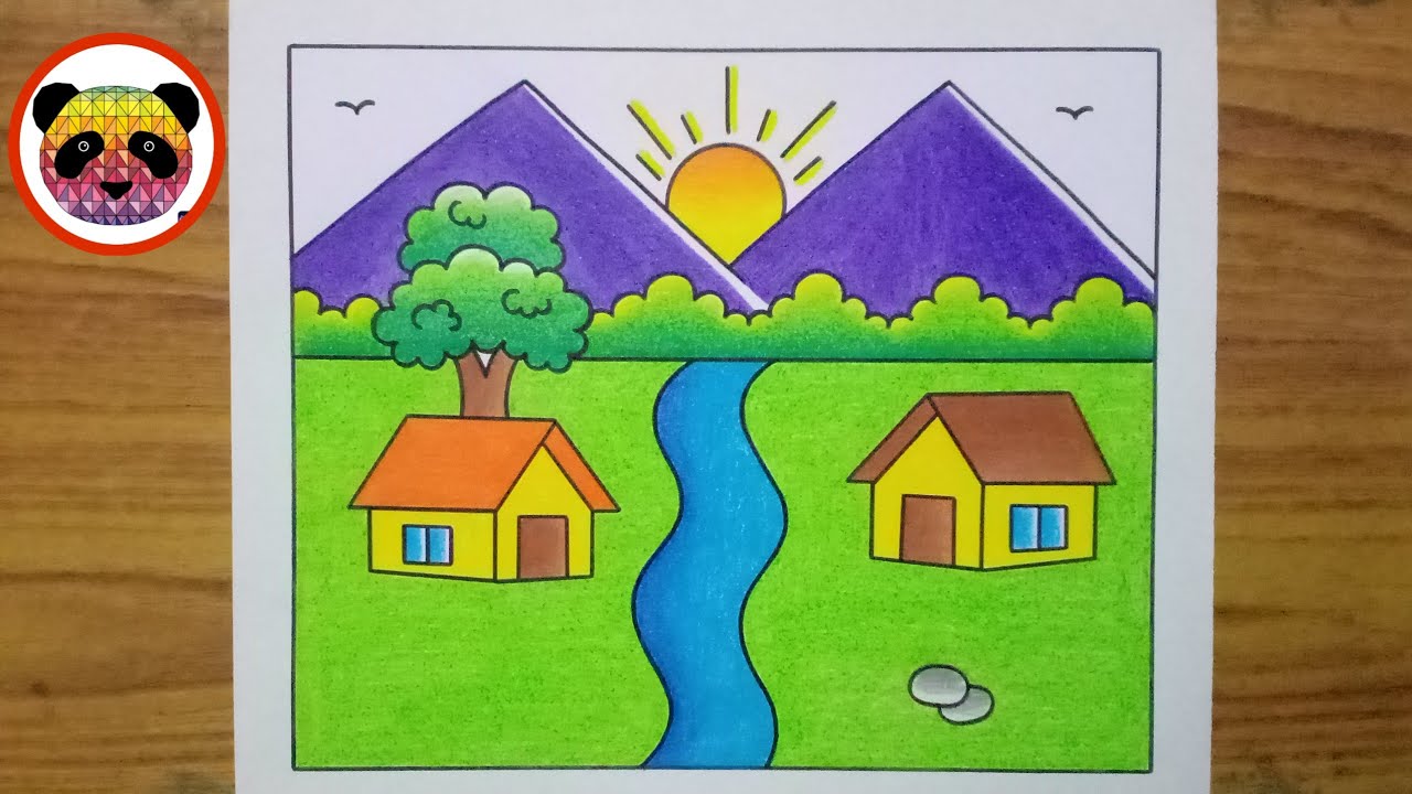 Scenery Drawing / How to Draw Easy Scenery / Landscape Scenery Drawing ...