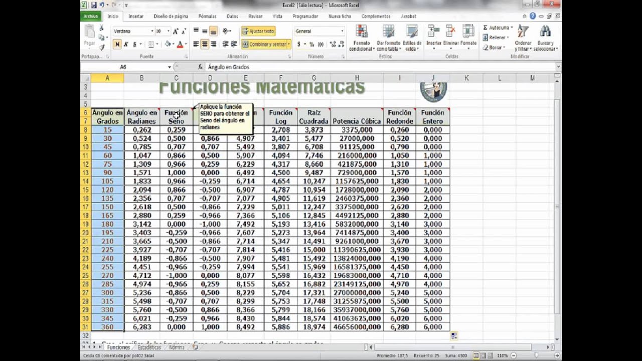 Crear Grafico de la funcion Seno - Excel - YouTube