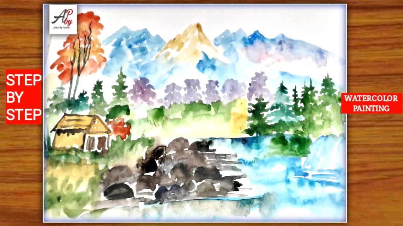 WATERCOLOR PAINTING|STEP BY STEP|HOW TO PAINT A SCENE ON THE RIVER ...