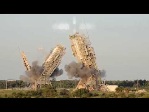 Historic Twin Launch Pad Towers Demolished - YouTube