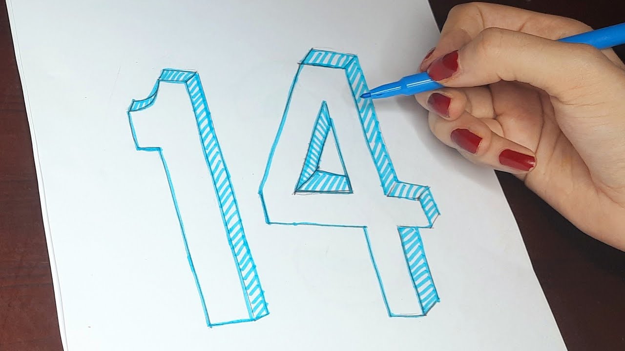 How to draw 3D number 14 - YouTube