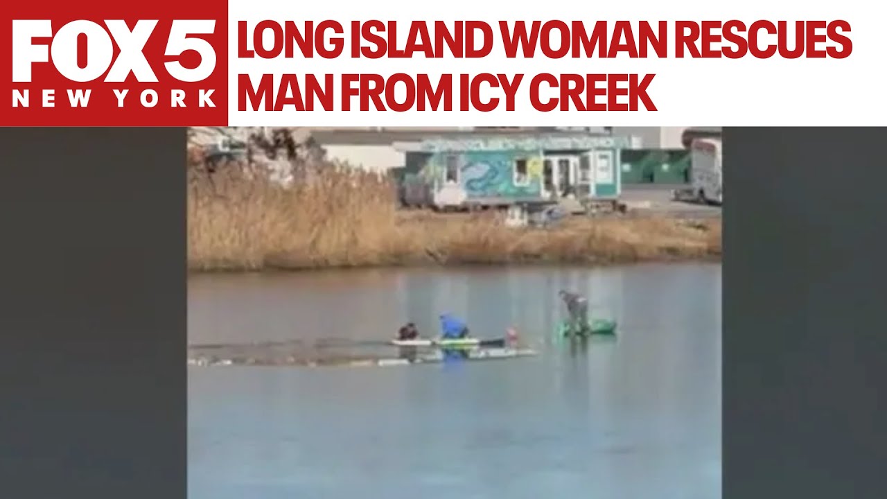 Long Island woman rescues man from icy creek - YouTube
