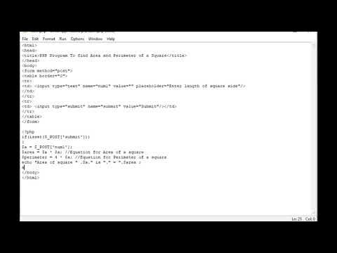 PHP Program To find Area and Perimeter of a Square - YouTube