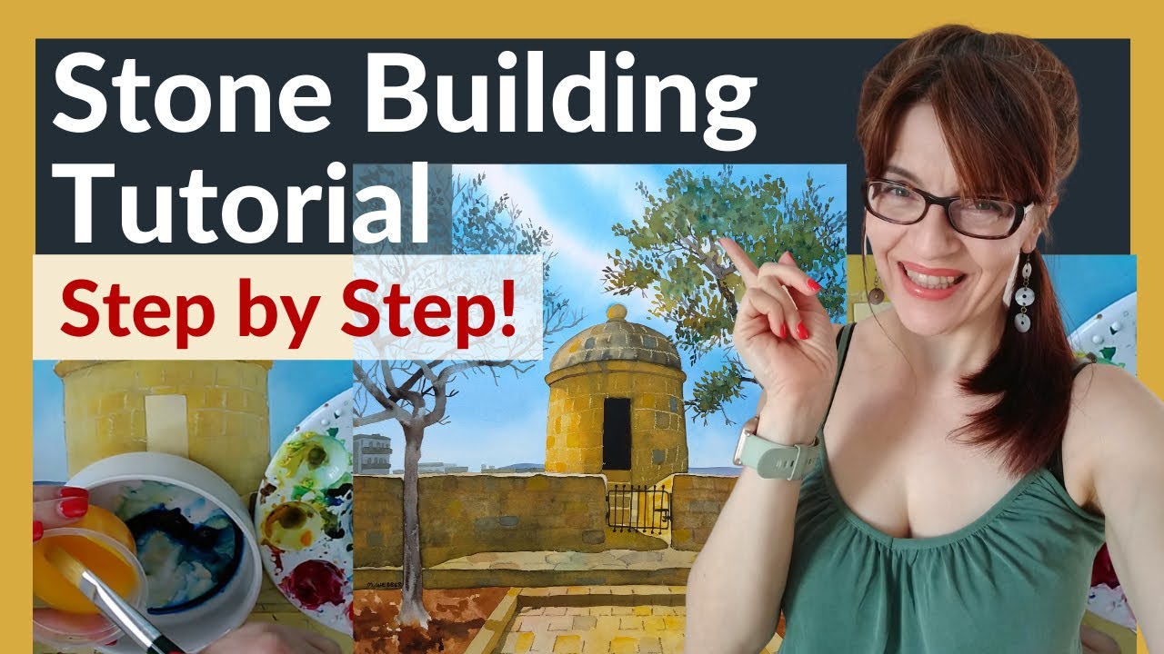 Watercolor Stone Building Tutorial (Step by Step!) - YouTube