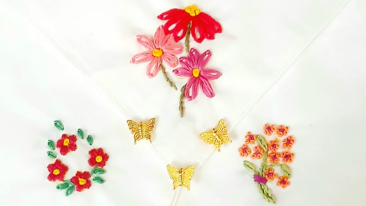 Beautiful Hand Kerchief Embroidery #easy for beginners - YouTube