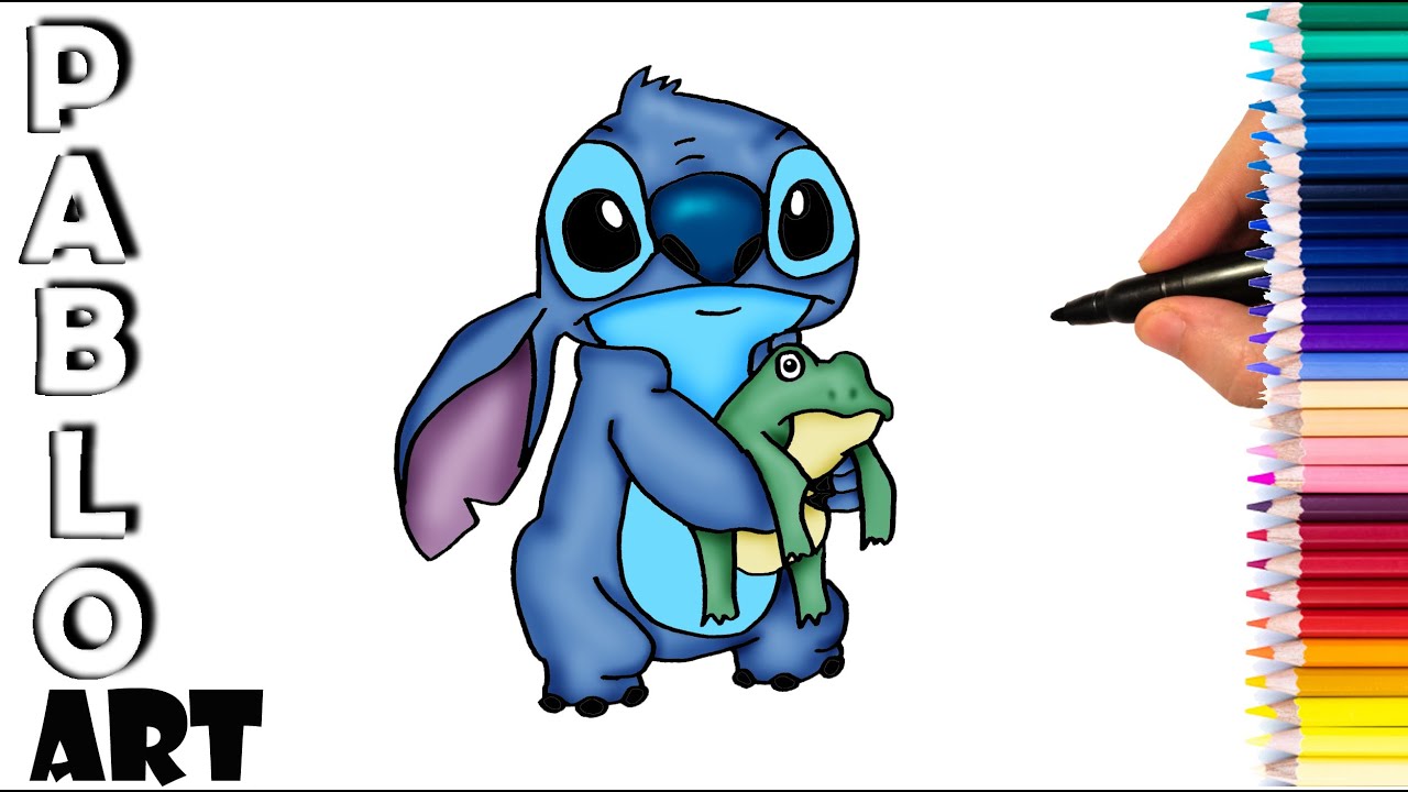 How to Draw Stitch holding a frog from Lilo and Stitch | Learn to Draw ...