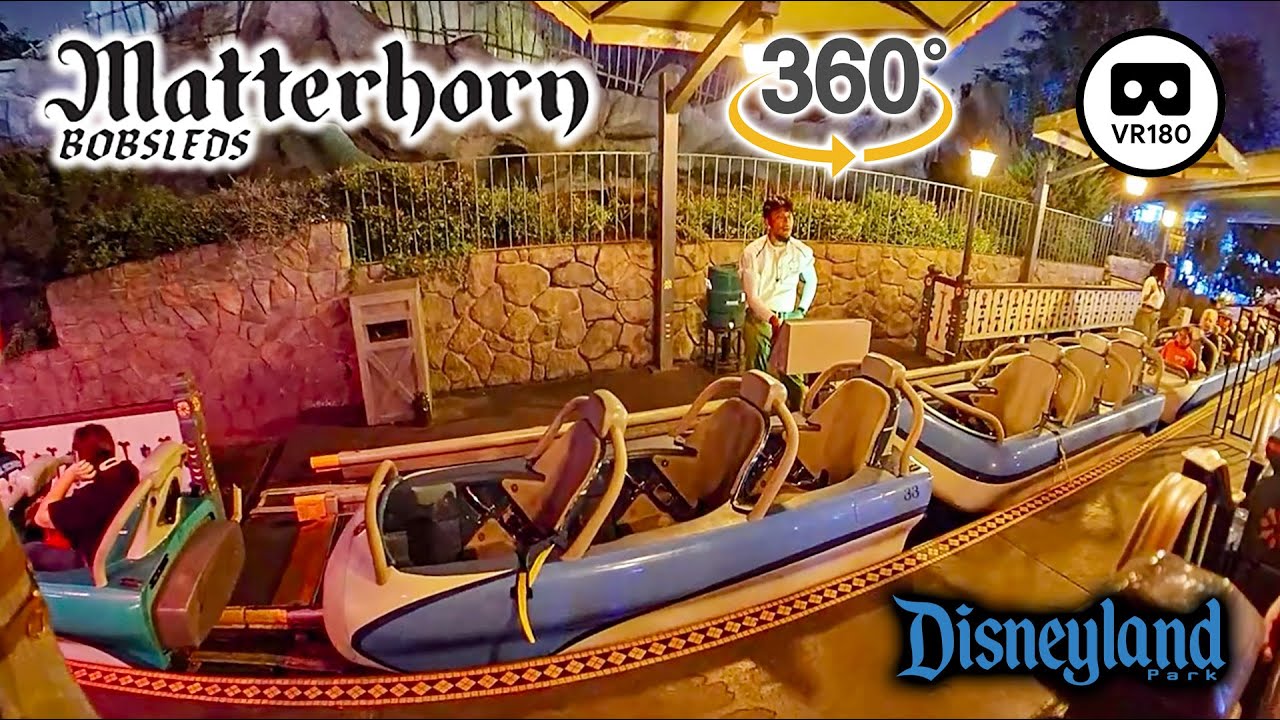 VR360 Matterhorn Bobsleds Roller Coaster Fantasyland Side On Ride Front Seat 4K POV Disneyland ...