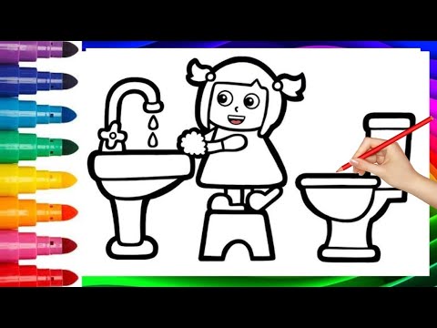 How to Draw a Girl Washing Hands | Easy Drawing & Coloring for Kids ...