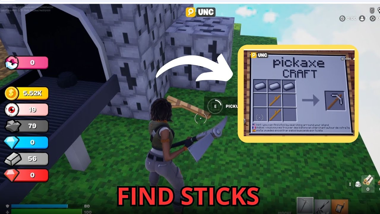 HOW TO CREATE PICKAXE ON ISLAND TYCOON TUTORIAL FIND STICKS ON ISLAND TYCOON FORTNITE - YouTube