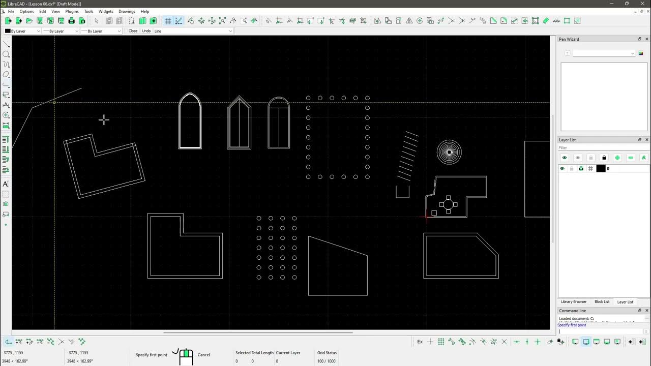 LibreCAD - Lesson 06 - Manage Drawing, Selection, Navigation, Polyline Editing, Object Snaps ...