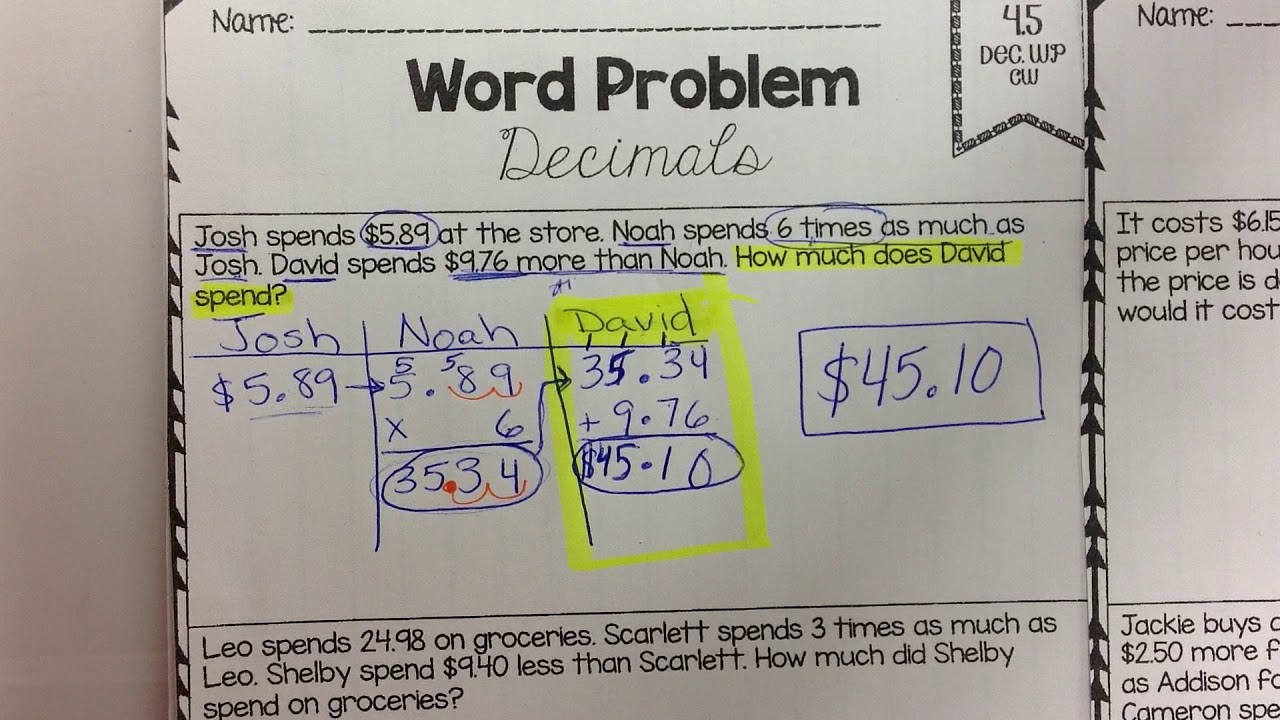 Multiplying Decimals Word Problems Class Notes - YouTube