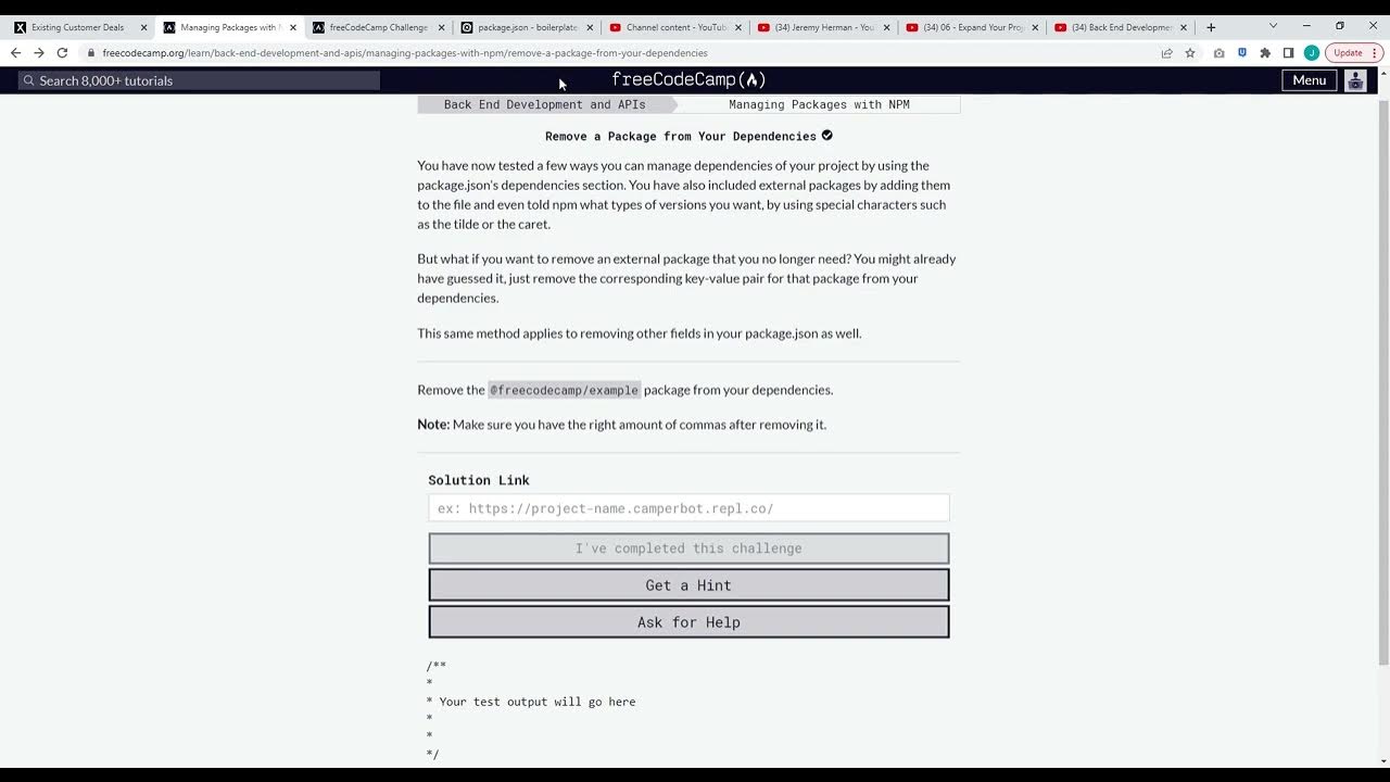 Back End Development and APIs Certification freeCodeCamp org Part 10 NPM Install - YouTube