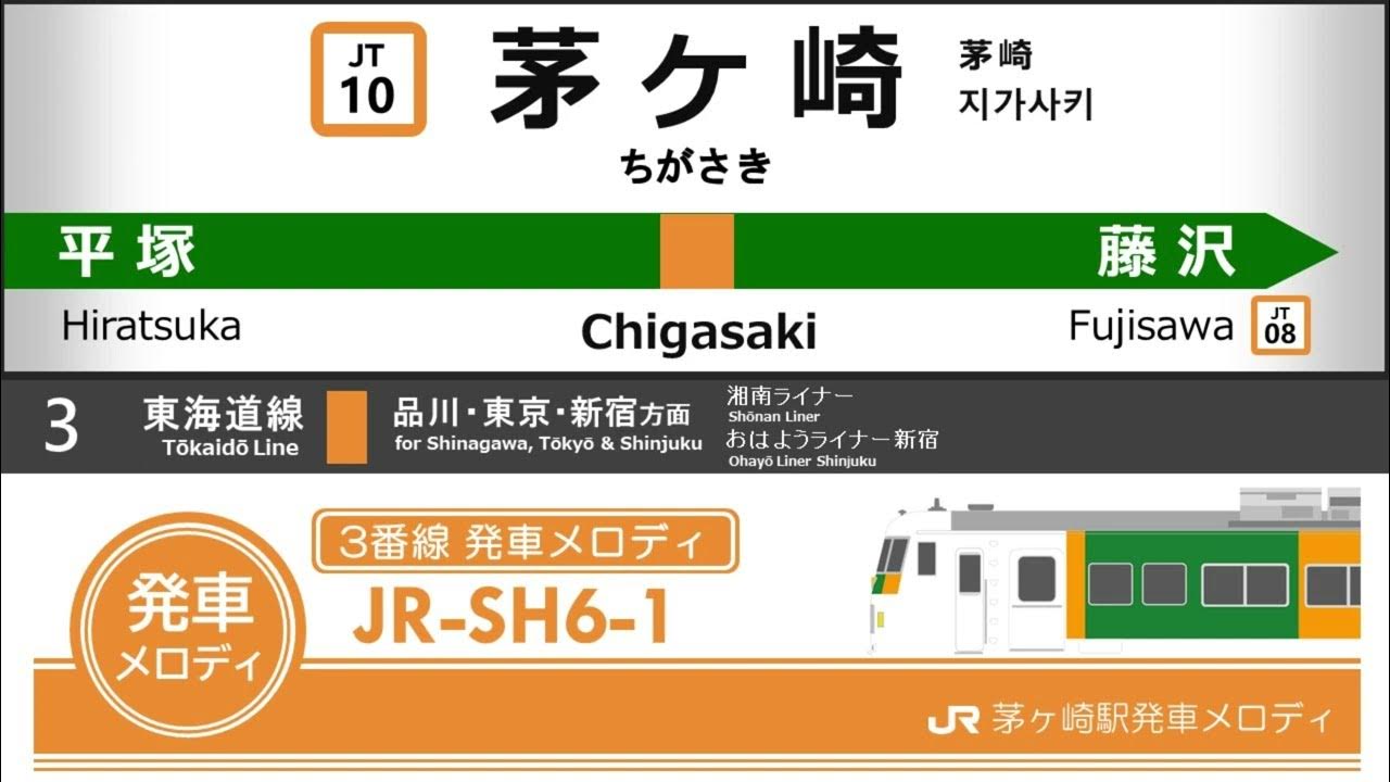JR茅ヶ崎駅発車メロディ「海 その愛」「希望の轍」「JR-SH6-1」「JR-SH7-1」 - YouTube