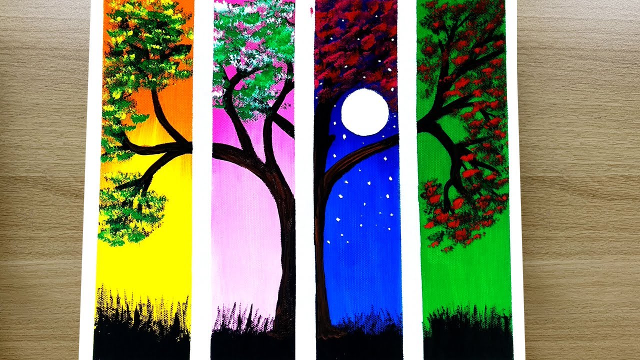 How to Draw 4 Seasons/ Cherry Blossom Tree/Quick & easy / 4 Seasons ...