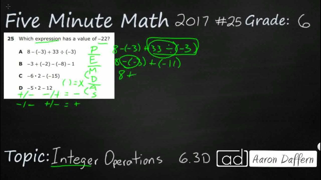 6th Grade STAAR Practice Integer Operations (6.3D - #3) - YouTube