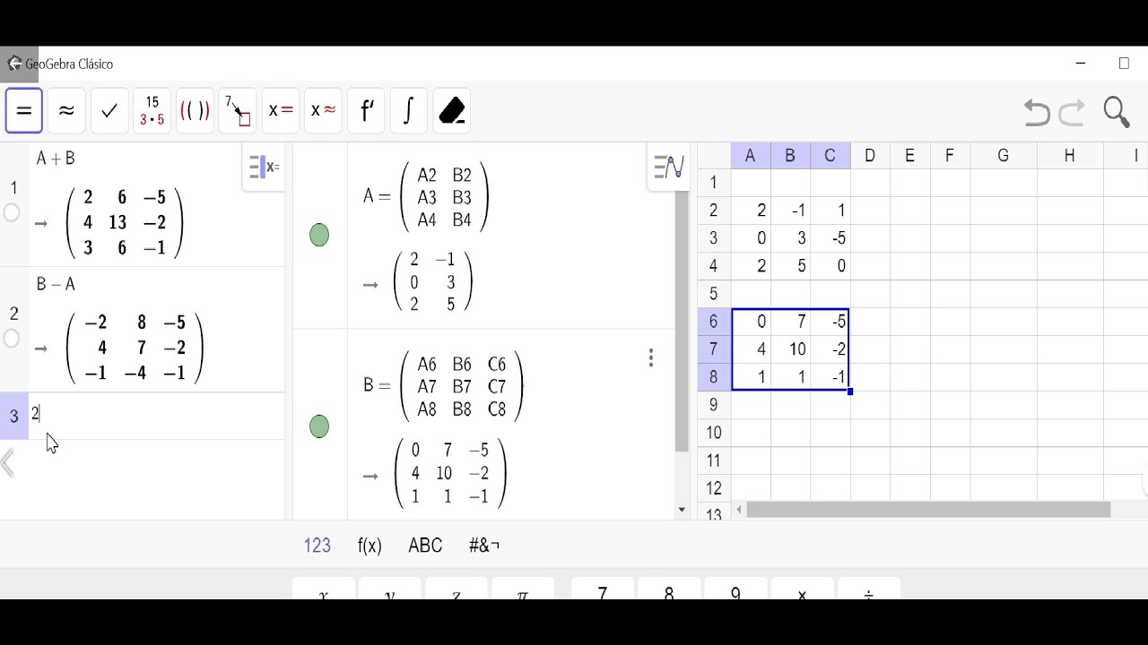Operaciones con Matrices en GeoGebra Clásico 6 - YouTube