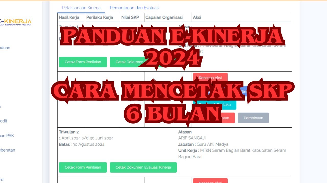 Cara Mencetak SKP 6 Bulan || Panduan E-Kinerja 2024 - YouTube