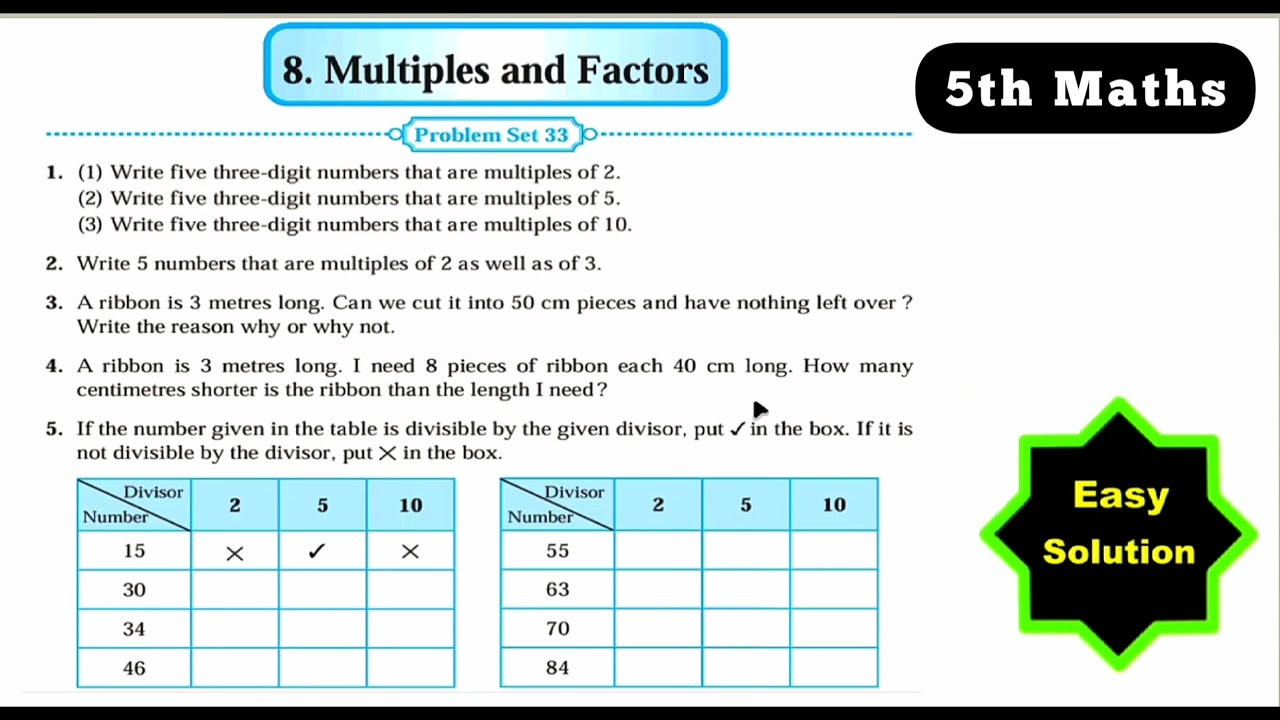 5th Std Maths Problem Set 33 Chapter 8 Multiples and Factors | MH BOARD ...