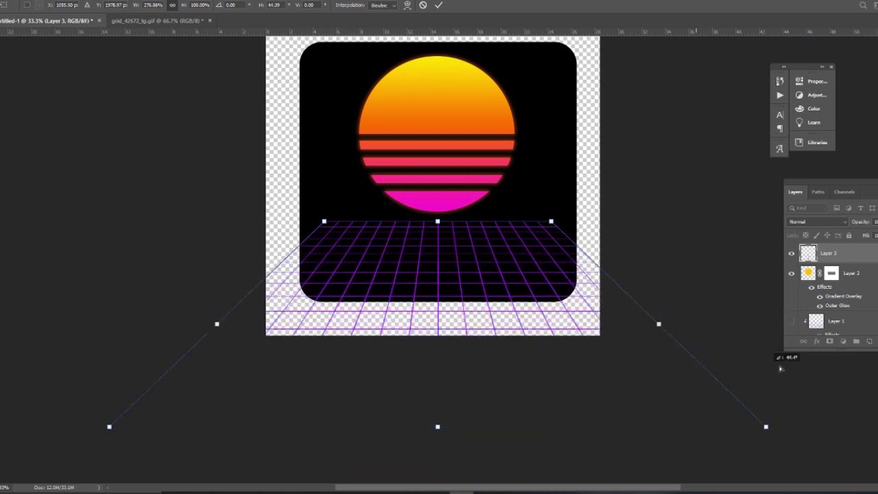 Synthwave Sun And Grid Art Photoshop Tutorial - YouTube