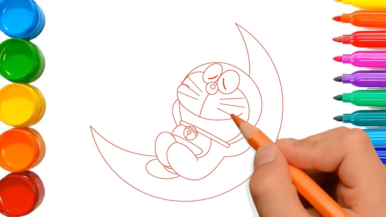 Hướng dẫn vẽ Doremon đang ngủ trên Mặt Trăng | how to draw doraemon ...