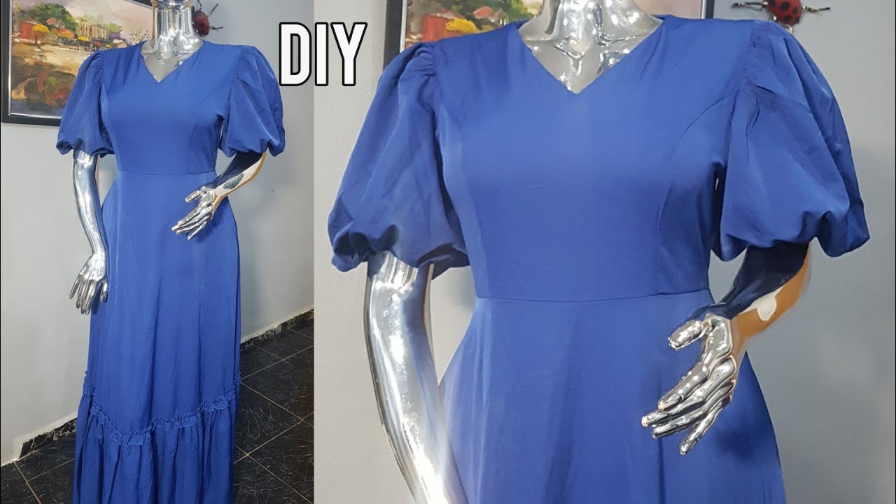 How to Cut And Sew A PRINCESS DART DRESS With BALLOON SLEEVES | How to ...