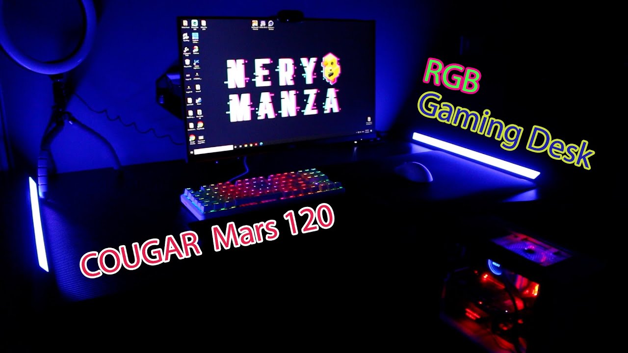 Cougar Mars 120 Gaming Desk RGB setup โต๊ะเล่นเกม มีไฟ - YouTube