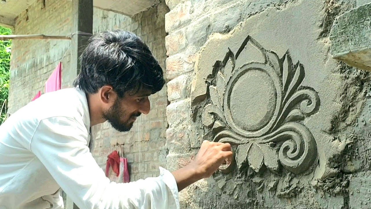 Cement design//cement plaster design on wall - YouTube