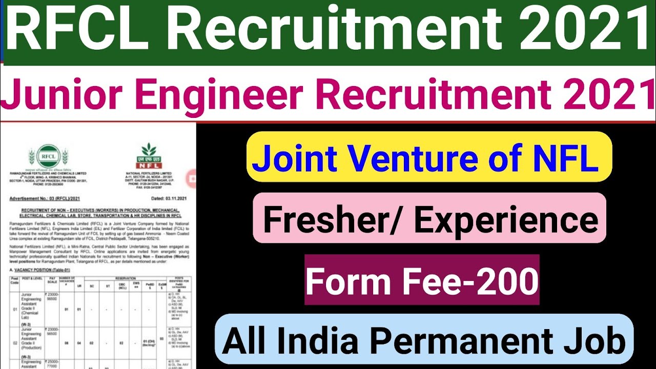 RFCL RECRUITMENT 2021OUT for Diploma & B.sc| rfcl ramagundam ...