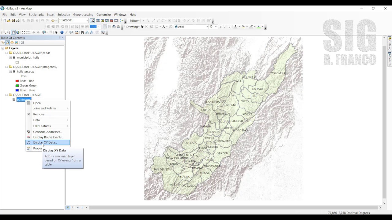 Tutorial ARCGIS Cap.8-13 Tablas: Convertir tabla de coordenadas excel a dbf y shapefile - YouTube