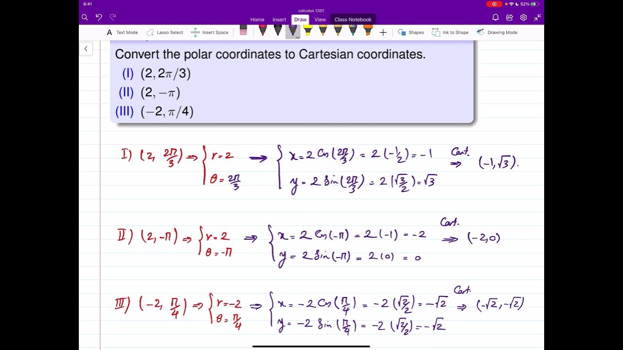 Labtube-(Calculus II)-Change of coordinates from polar to Cartesian and ...