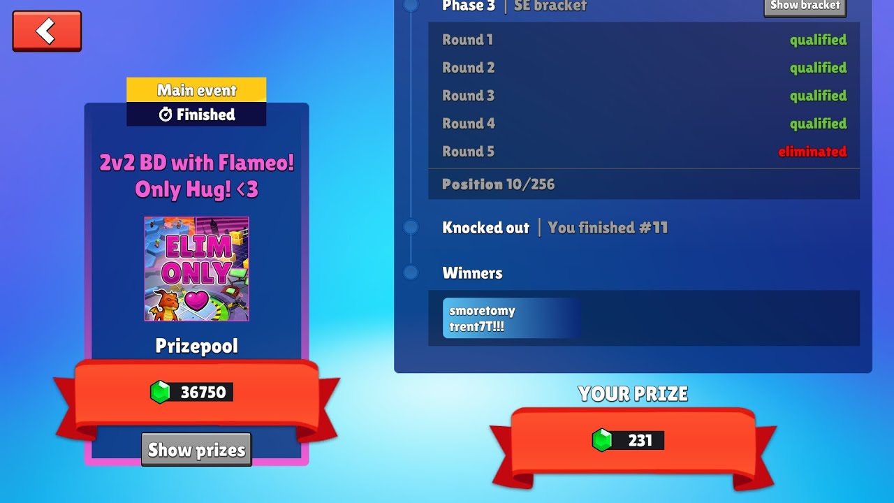 "11TH!" 2v2 Flameo Only hug Us Stumble guys tournament #163 - YouTube