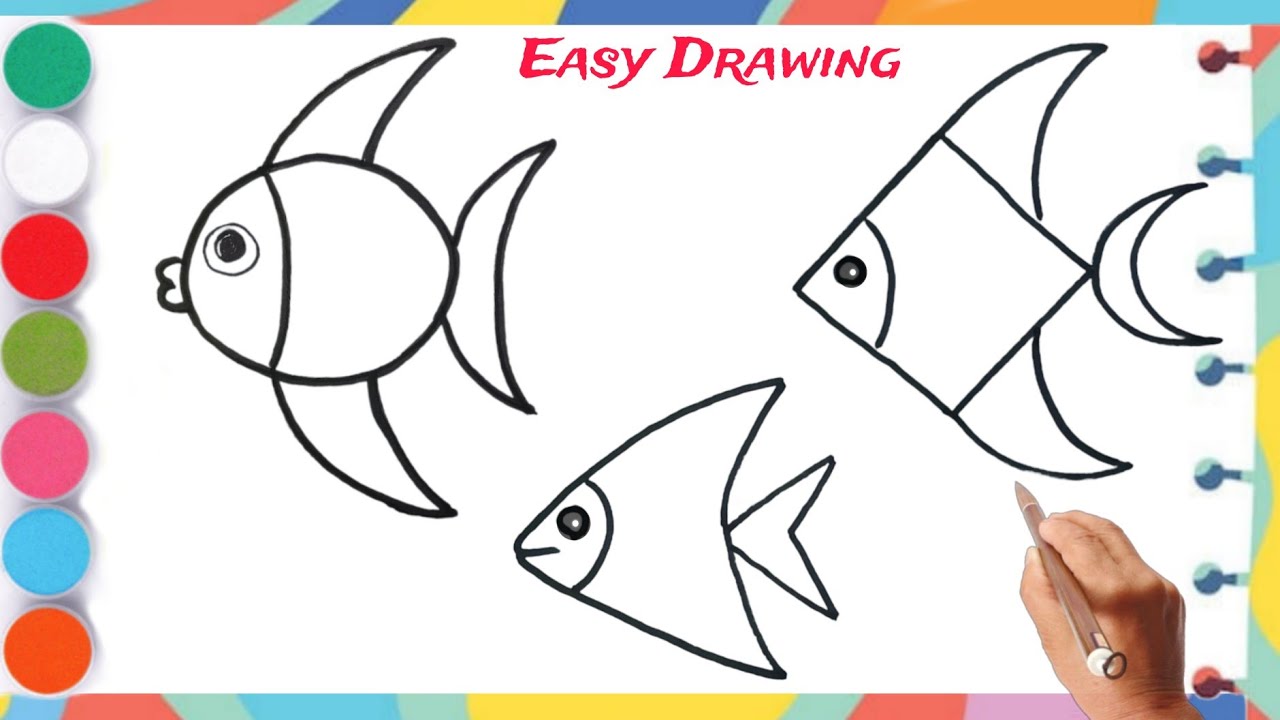 Fish drawing for kids | Fish drawing simple | Fish drawing colour ...