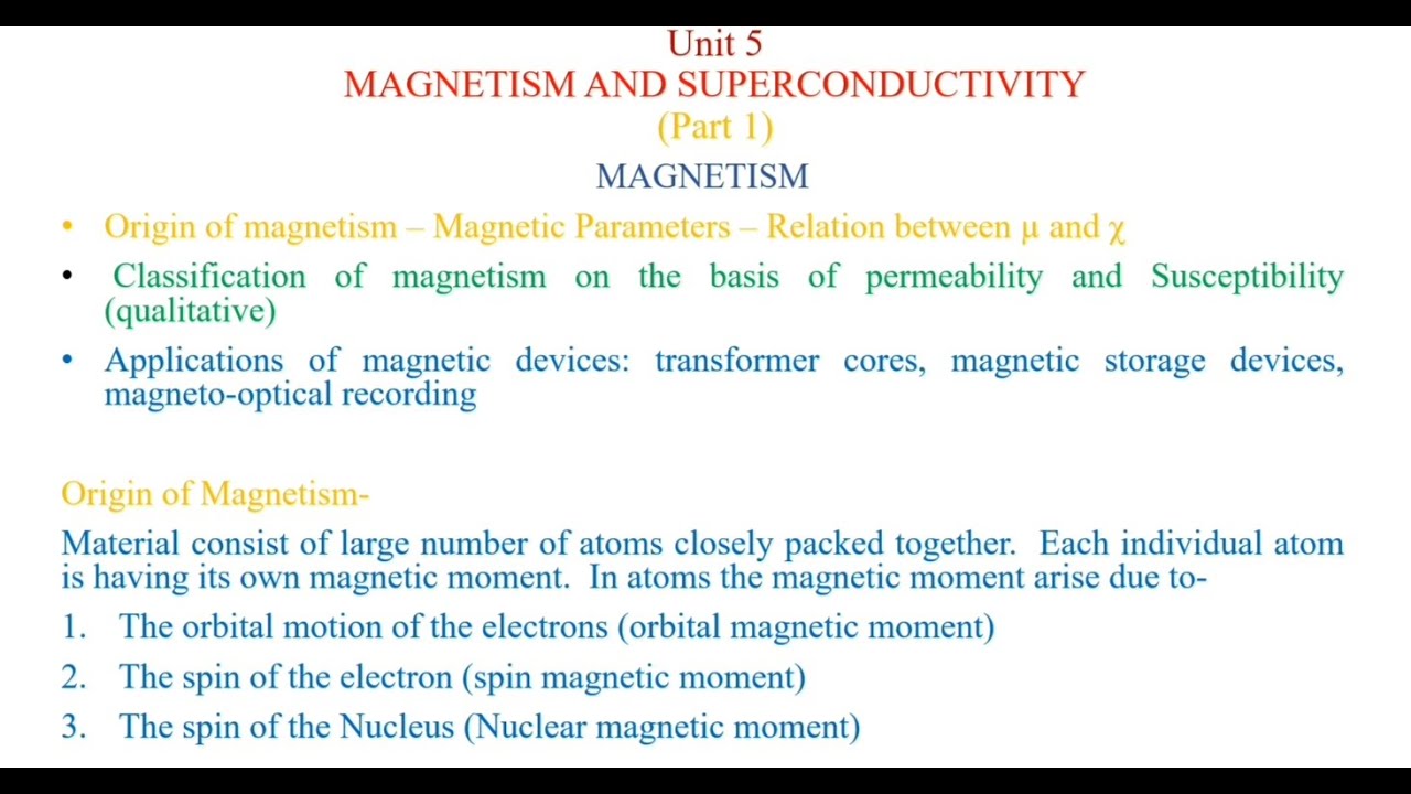 PHY - Unit 5 - Magnetism and Superconductivity (Part 1) - YouTube