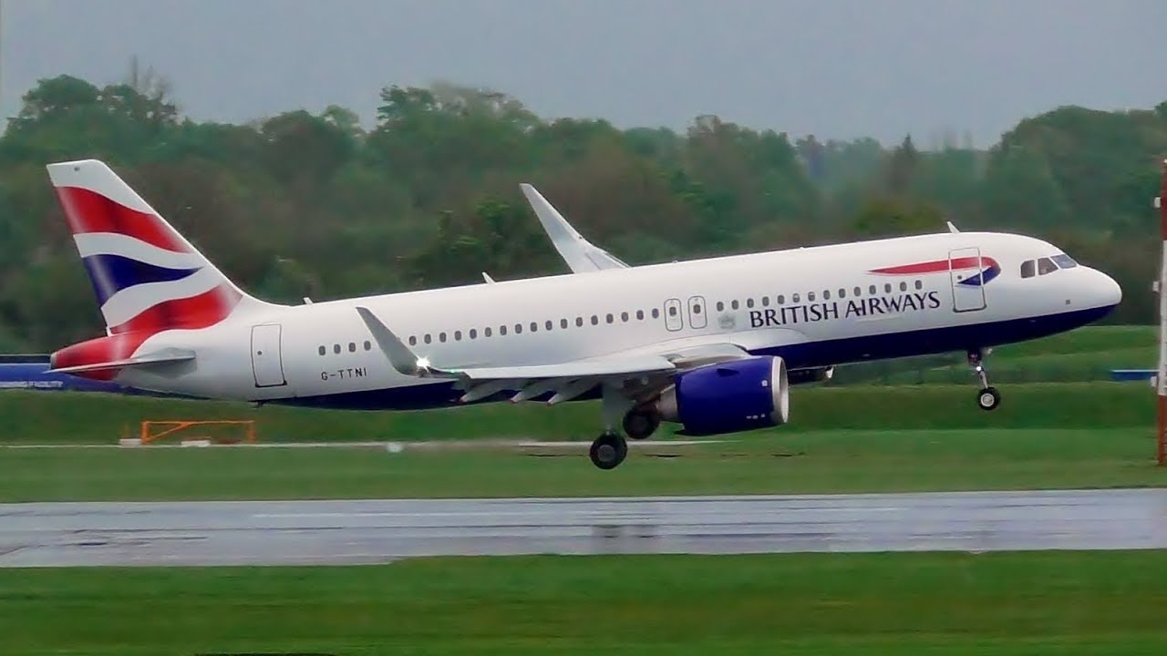 British Airways Airbus A320NEO Crosswind Landing at Manchester Airport ...