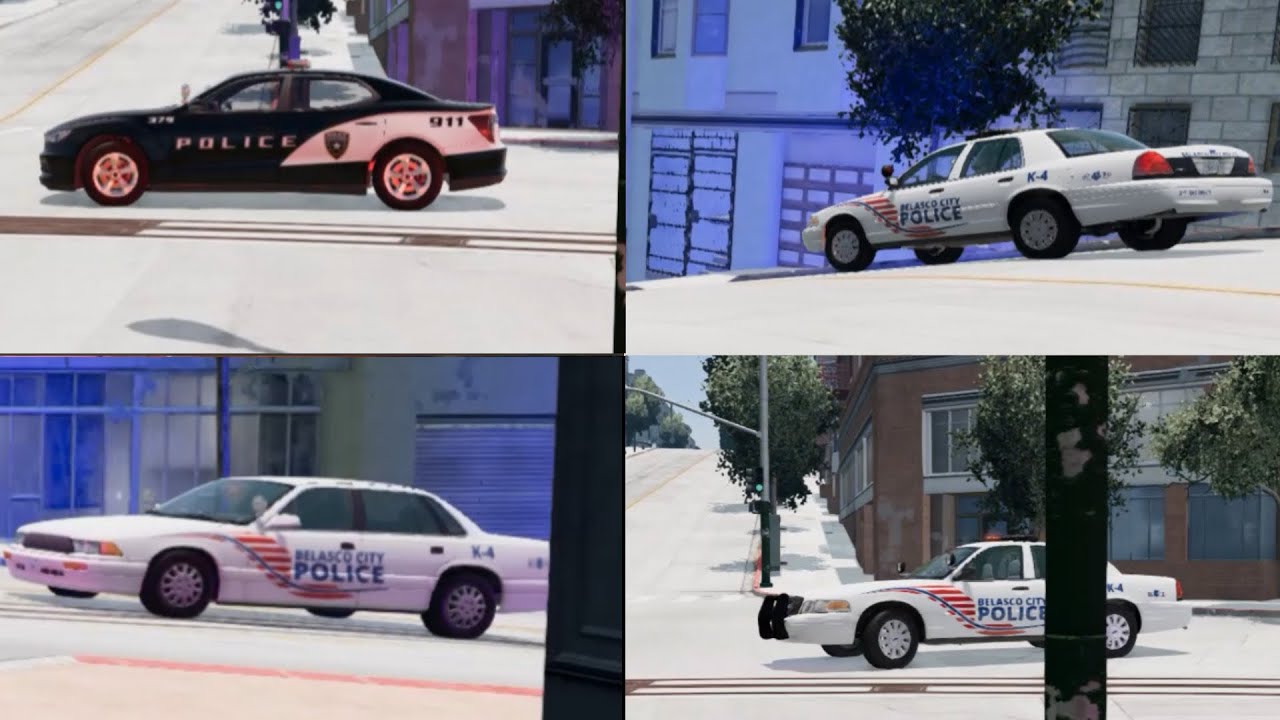 BeamNG.drive Belasco City Police responding x4 (CVPI x2, Bastion PPV ...