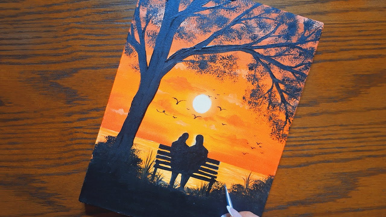 Painting a Beautiful Sunset View | Acrylic Painting Timelapse - YouTube