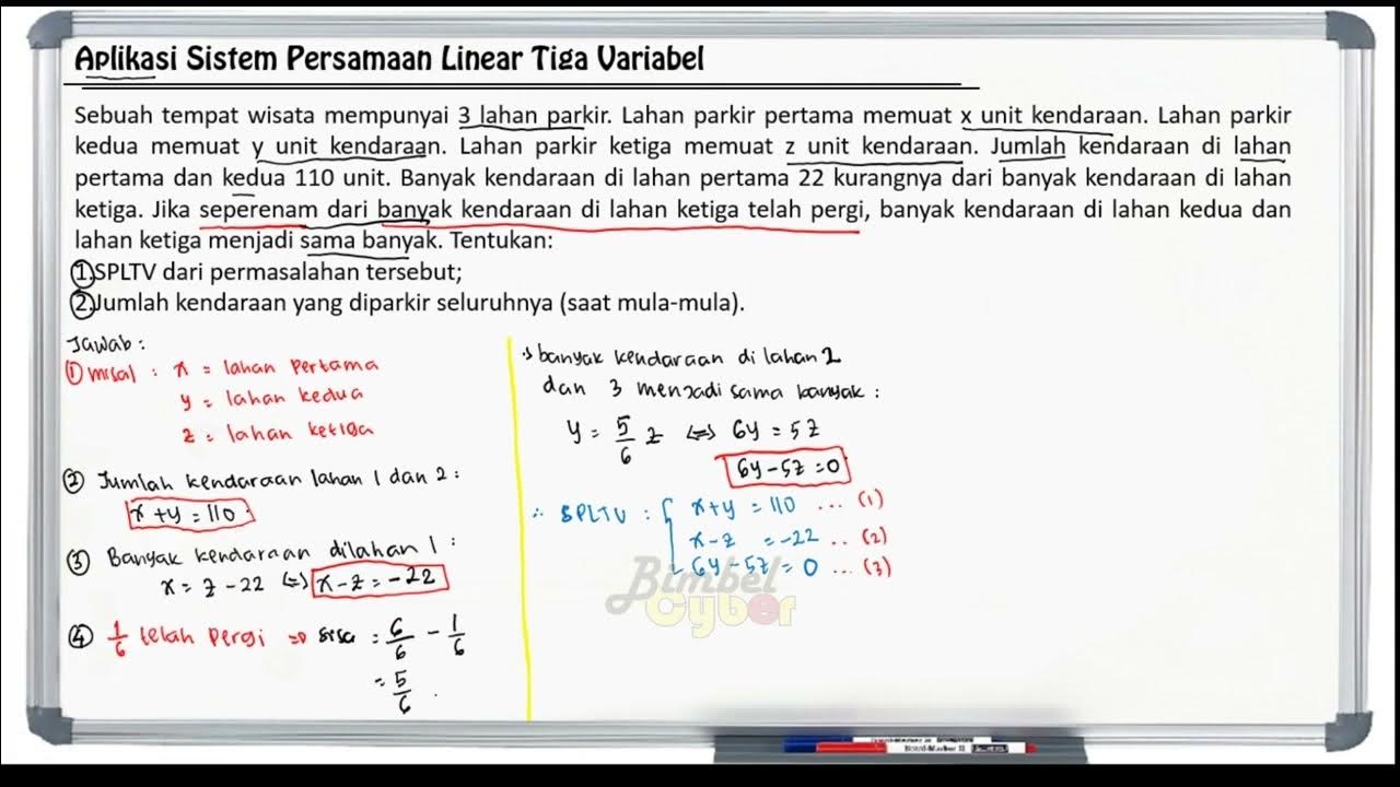 Aplikasi Sistem Persamaan Linear Tiga Variabel - SOAL CERITA JUMLAH KENDARAAN - YouTube