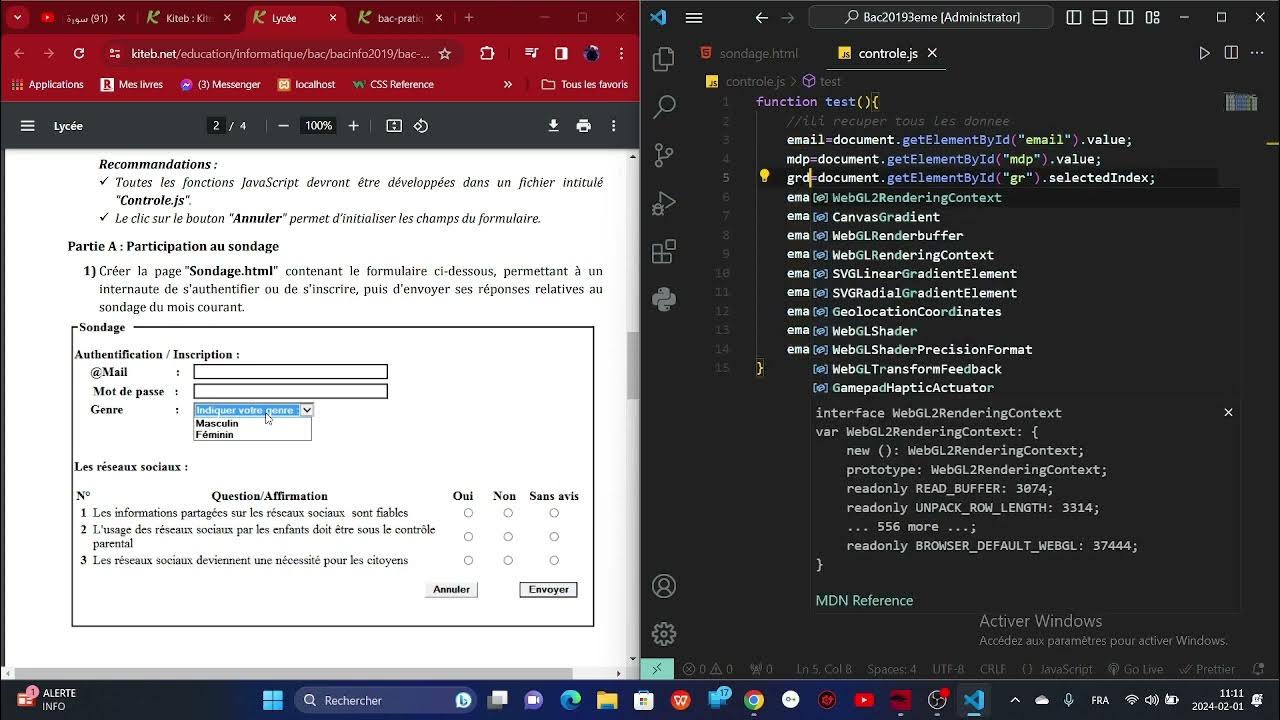 correction Bac 2019 Javascript 3eme informatique - YouTube