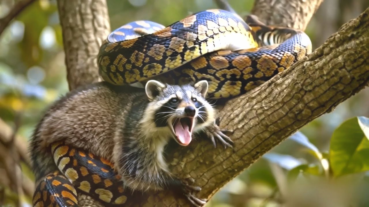 Raccoon and Python Forest Adventure#zoon#Wild animal#Animalwars - YouTube