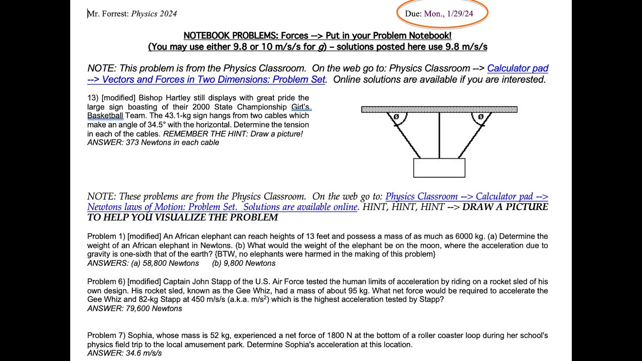 Force HW solutions Physics screencast - YouTube