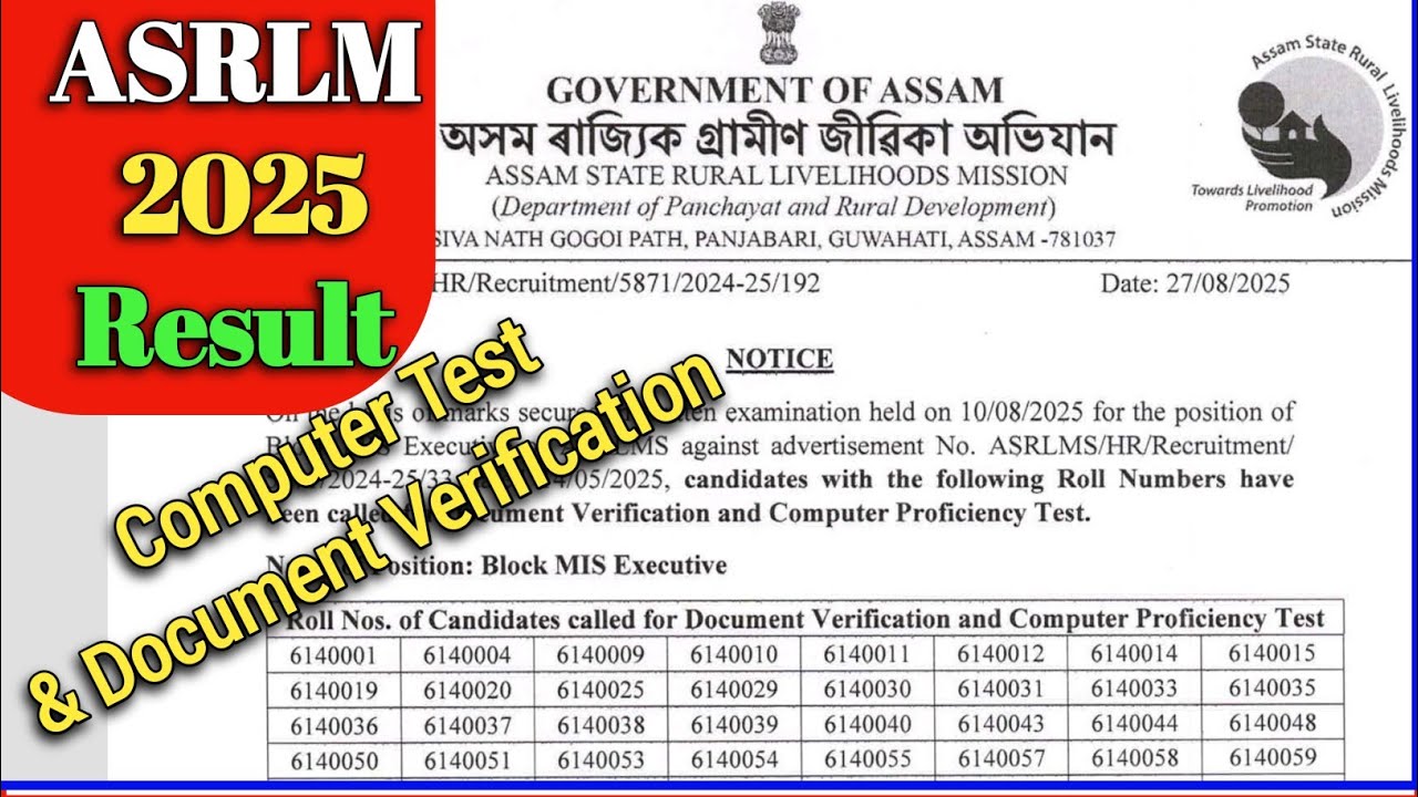 ASRLM Result 2025 | Check Now 28/08/2025 | Block MIS, Block Coordinator ...