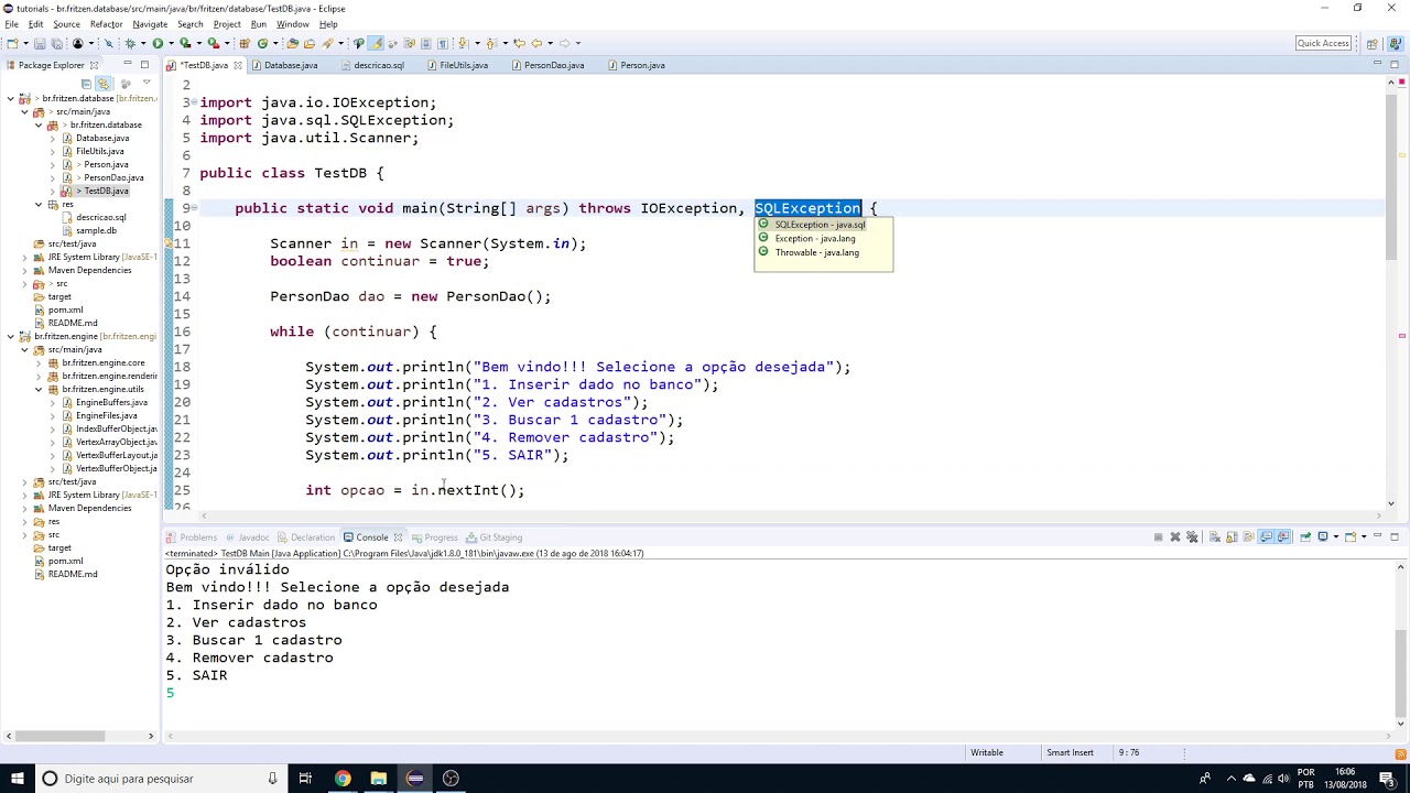 #06 SQLite e JAVA - Testando o Sistema - YouTube