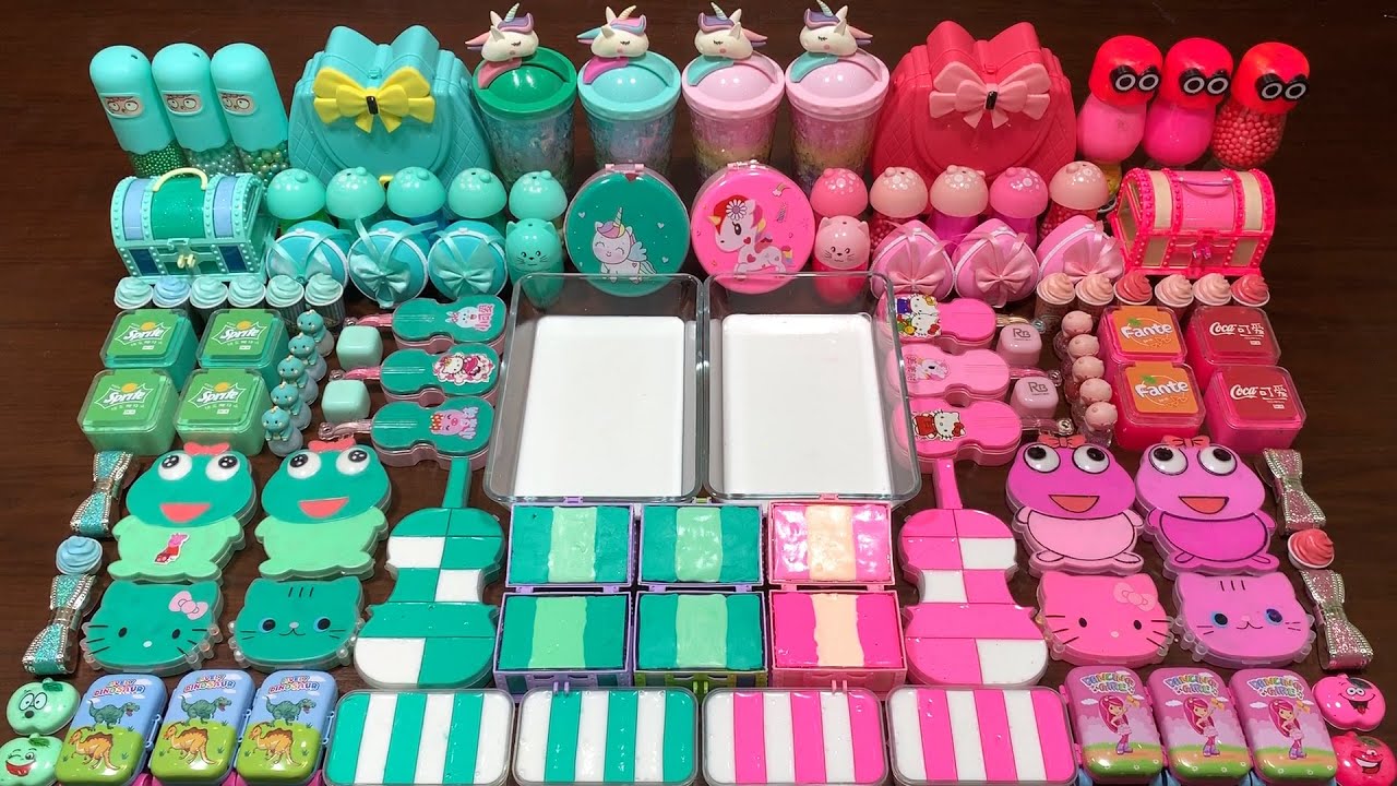 CYAN VS PINK | ASMR SLIME | Mixing Random Things Into GLOSSY Slime ...